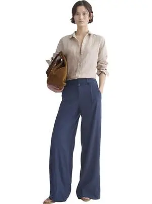EVERLANE Wide-Leg Belted Stretch Linen Trouser